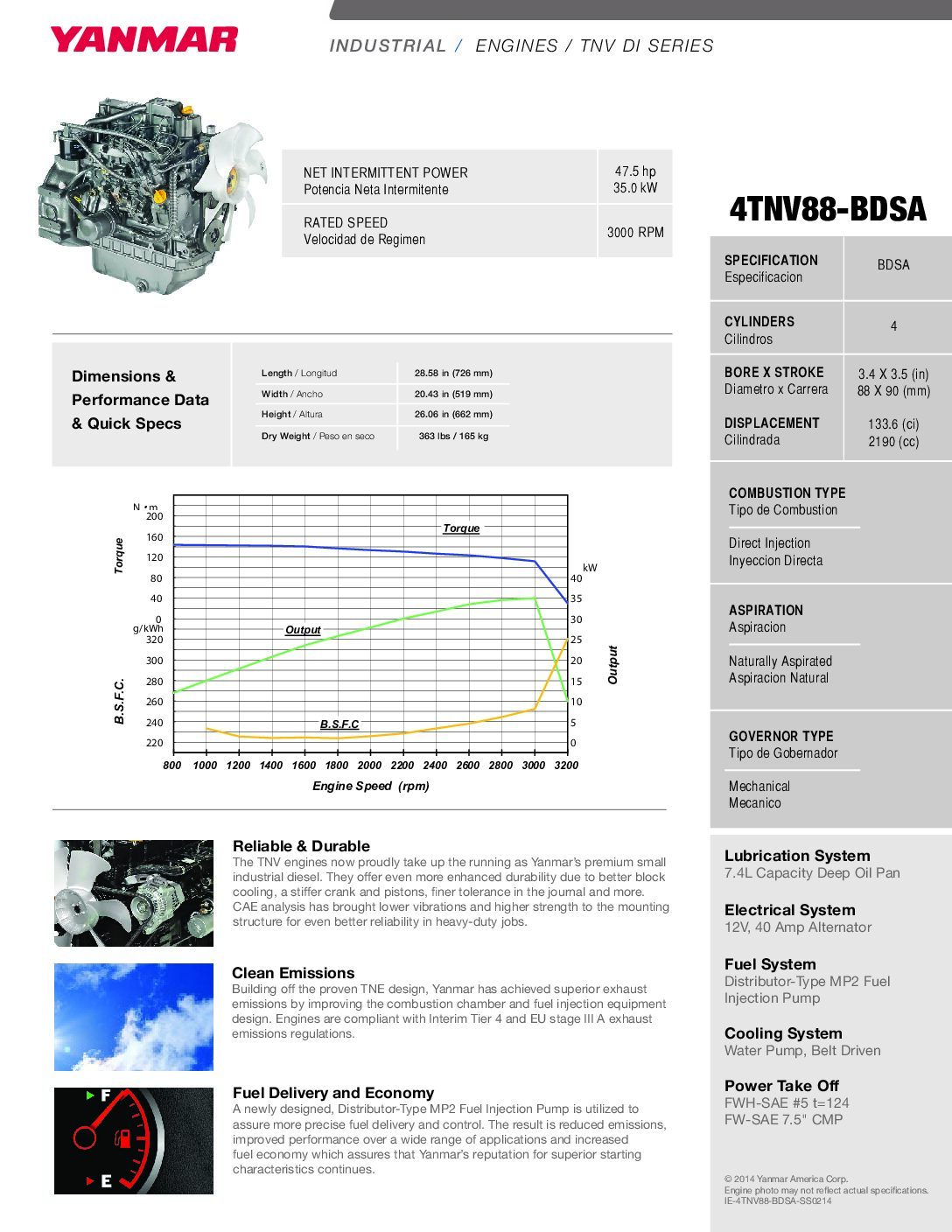 Yanmar 4TNV88-BDSA Engine Brochure | AES Waterblasters